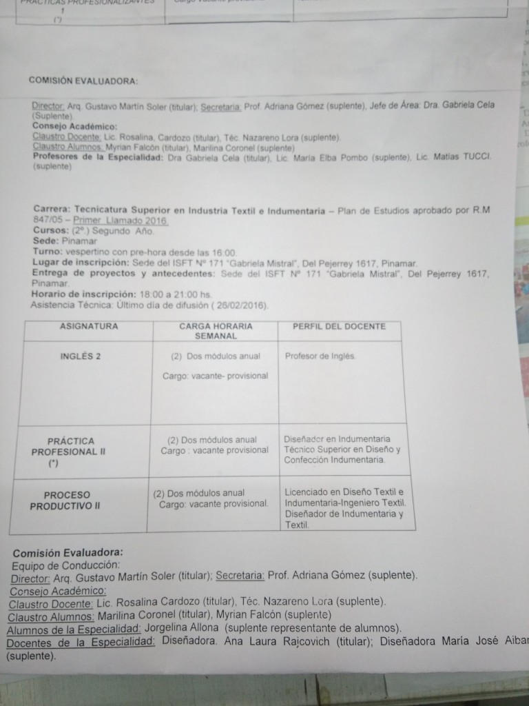 COMUNICADO SAD PINAMAR Nº 02/2016 – ISFT N° 171 "Gabriela Mistral"